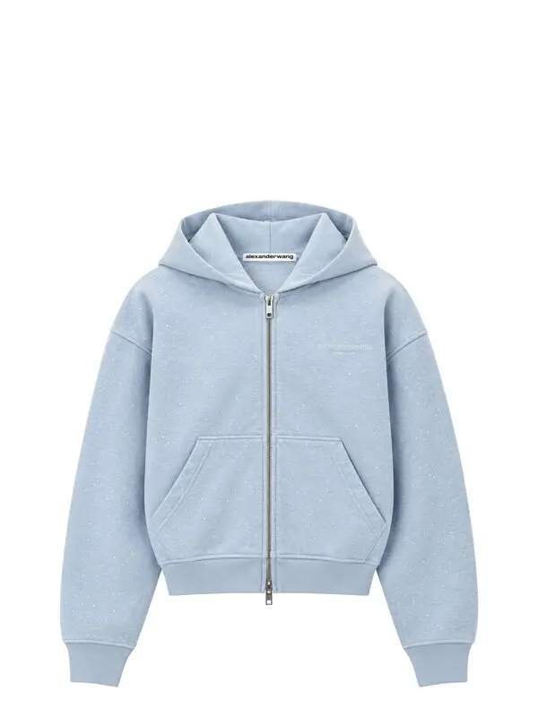 Alexander Wang Crystal Logo Zip-up Hooded Sweatshirt - Light Blue