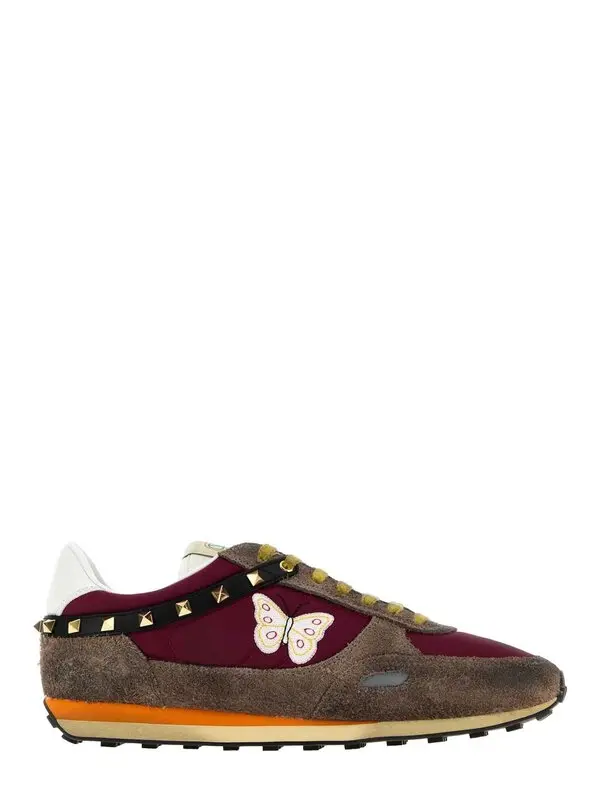Valentino Garavani Stud-up Two-material Fabric And Suede Sneaker - Multicoloured