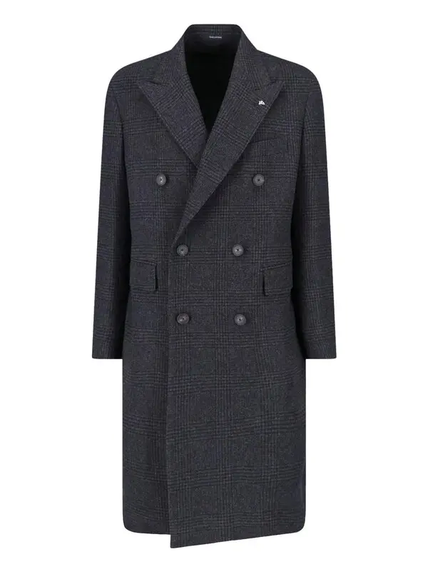 Tagliatore Double-breasted Plaid Wool Overcoat - Grey