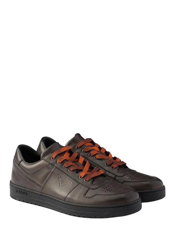 Prada Downtown Aged Leather Sneakers - Grey