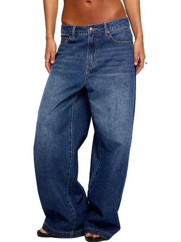 EDIKTED Nichol Low Rise Baggy Jeans - Medium-blue-washed