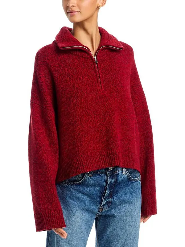 FRAME The Wool Stretch Half Zip Marled Sweater - Paprika