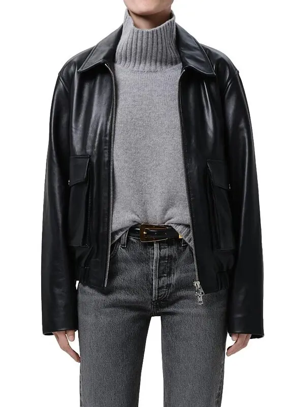 Citizens Of Humanity Leather Zip Front Bomber Jacket - Black