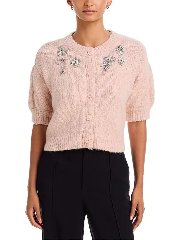 Cinq À Sept Millicent Crystal Brooch Cardigan - Soft Pink/silver