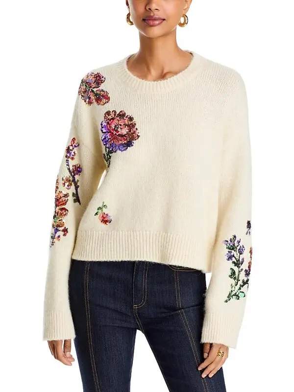 Cinq À Sept Esmerine Sequin Floral Sweater - Ivory/multi