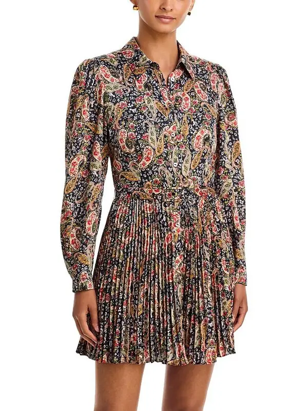 Cinq À Sept Reynolds Printed Pleated Skirt Shirt Dress - Black Multi