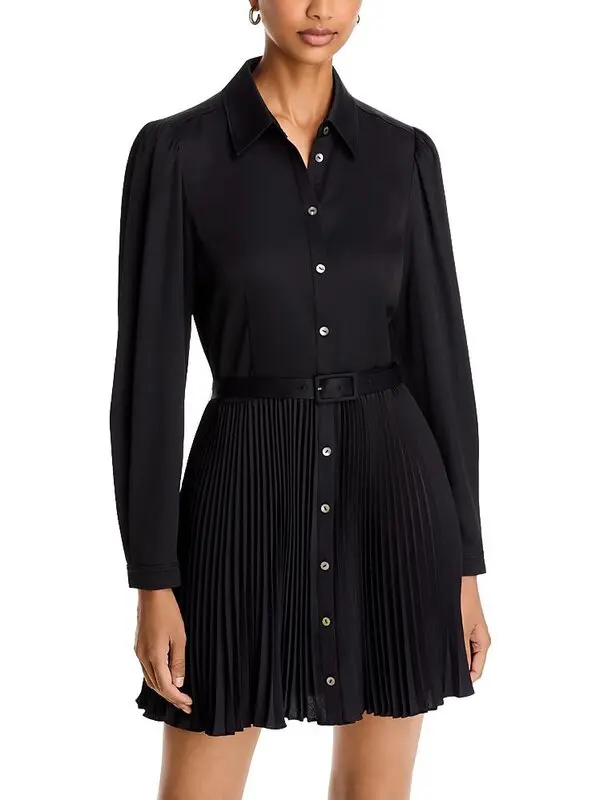 Cinq À Sept Reynolds Belted Pleated Skirt Shirt Dress - Black