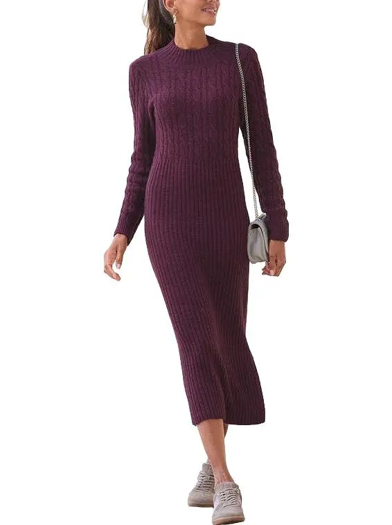 LASCANA Cable Knit Sweater Dress - Wine