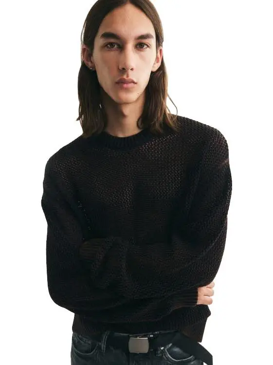 H&M Loose-fit Open-knit Cotton Sweater - Black