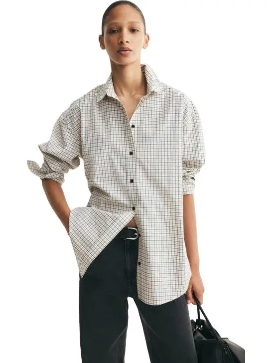 H&M Oversized Shirt - Cream/checked