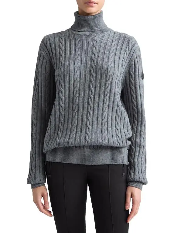 Moncler Cable Knit Virgin Wool Turtleneck Sweater - Grey