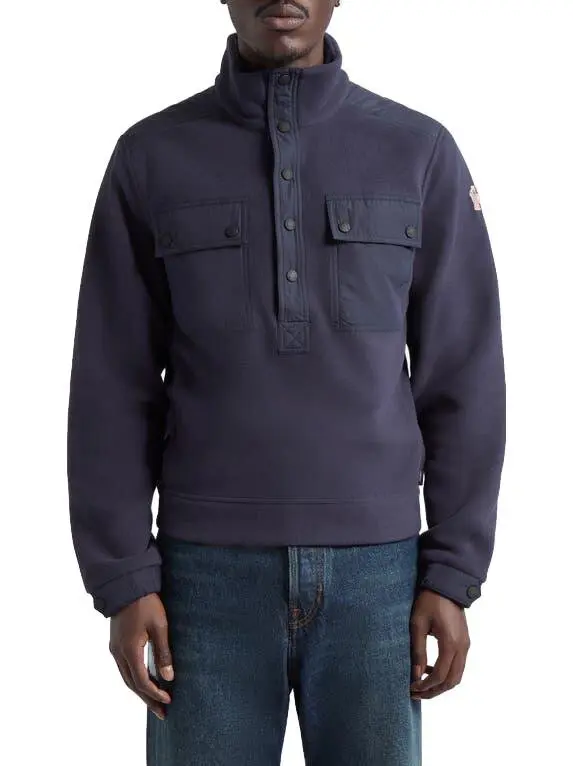 Moncler Snap Placket Fleece Sweatshirt - Navy