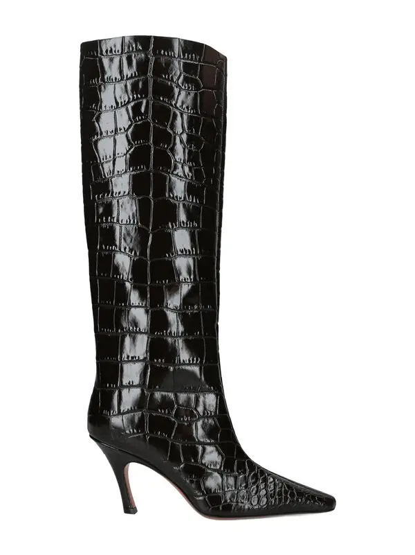 Amina Muaddi Leather Mona Knee-high Boots 80 - Brown