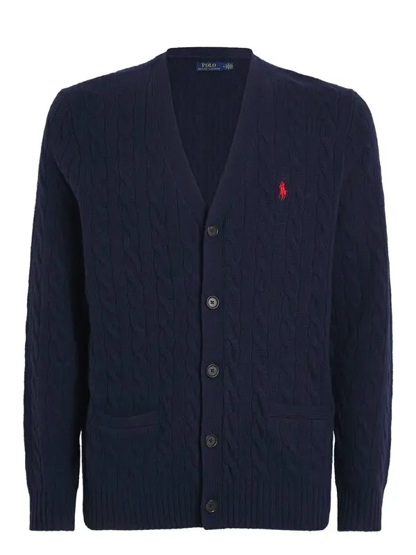 Polo Ralph Lauren Wool-cashmere Cable-knit Cardigan - Blue