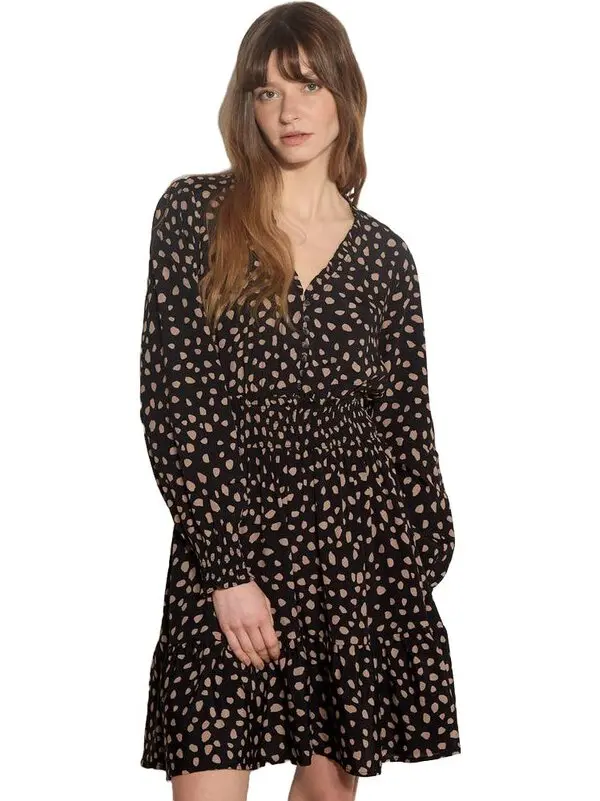 APRICOT Irregular Spot Ruffle Neck Dress - Black
