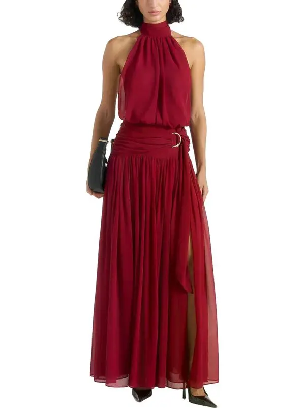 Manière De Voir Matilda Halter Neck Draped Maxi Dress Wine - Red