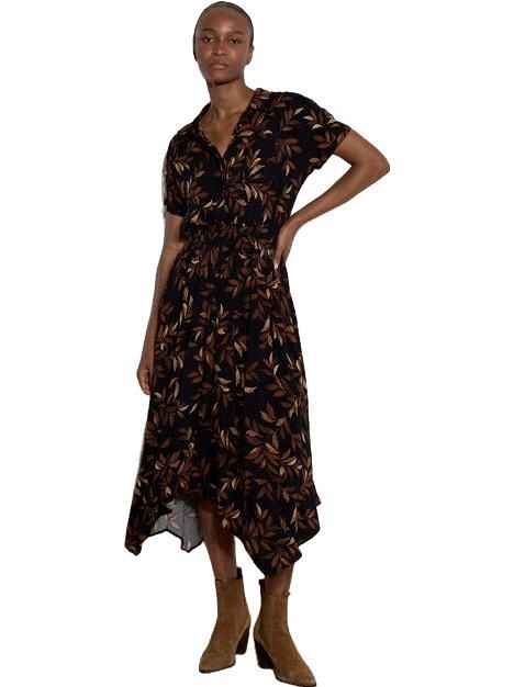 APRICOT Painterly Leaf Hanky Hem Midi Dress - Rust