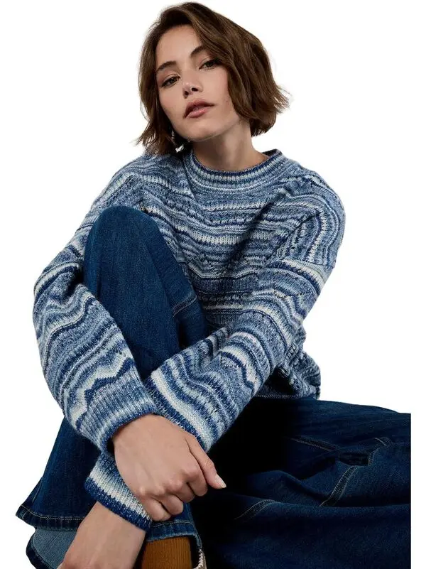 APRICOT Pointelle Space Dye Knit Jumper - Blue