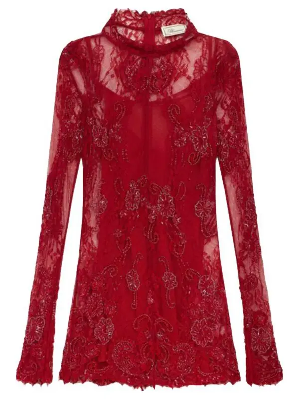 Blumarine Long-sleeve Embroidered Mini Dress - Red