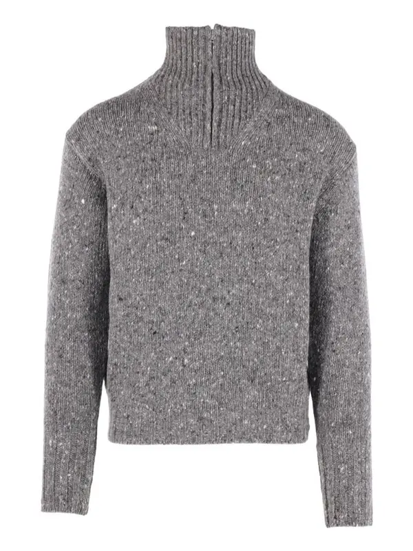 Auralee Low-gauge Homespun Tweed Knit Zip Turtleneck Jumper - Grey