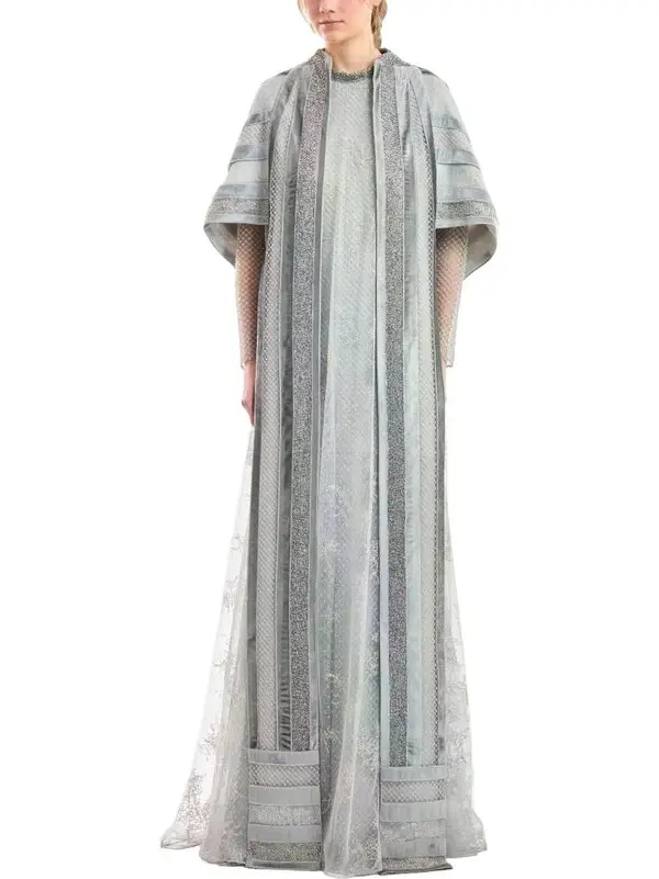 GEMY MAALOUF Embroidered Beaded Cape - Grey