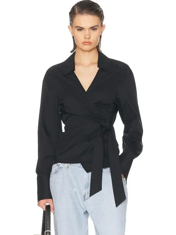 SIMONMILLER Anya Poplin Wrap Top - Black