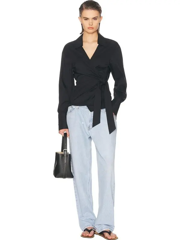 SIMONMILLER Anya Poplin Wrap Top - Black