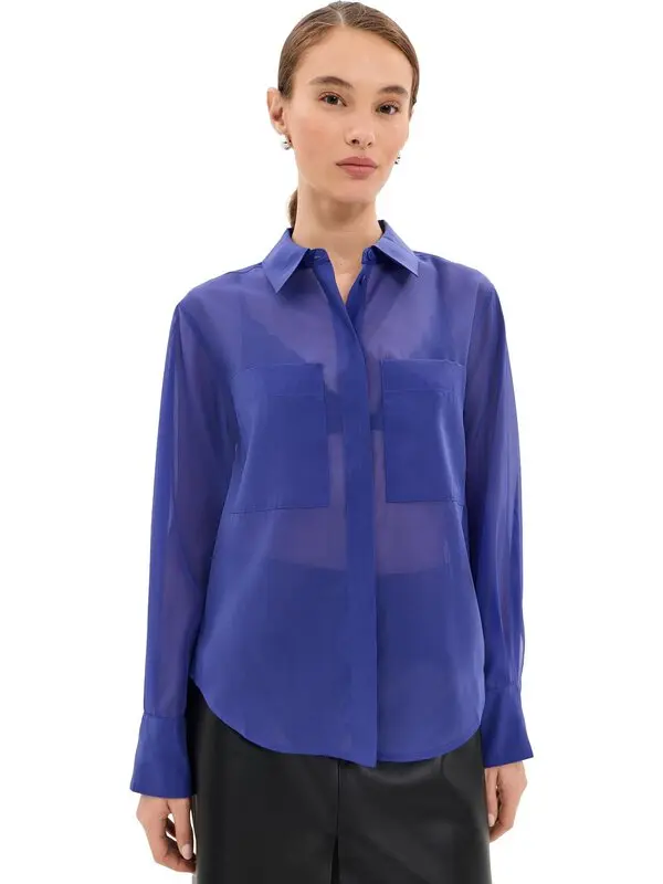 LE BOP Organza Button Down - Deep Iris
