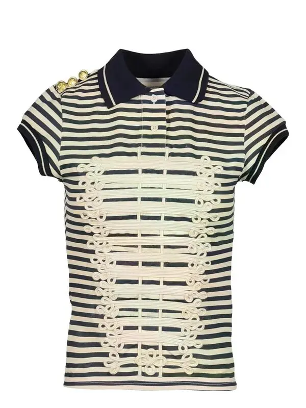 PRAYING Frogging-detail Striped Polo Shirt - Neutrals