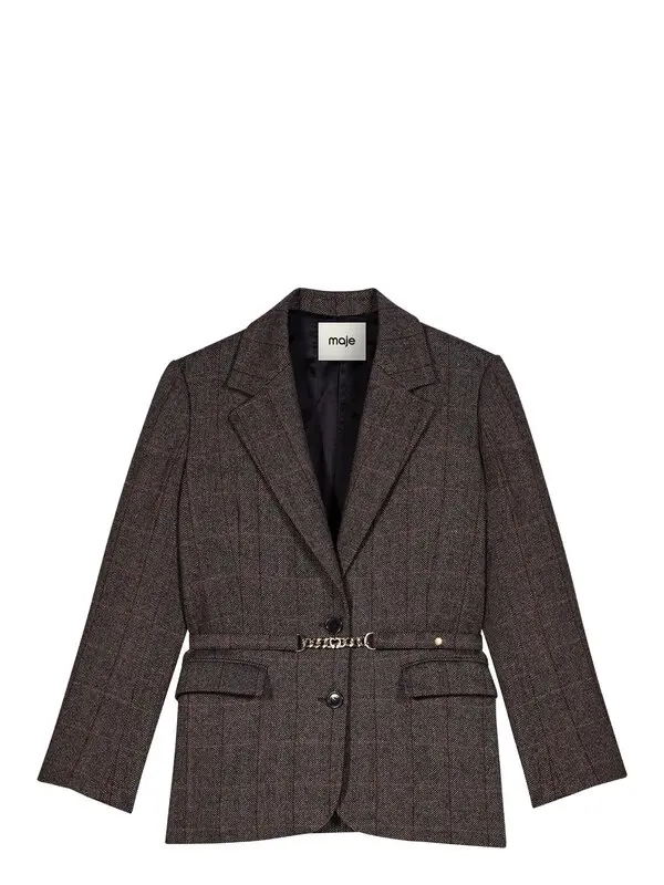 Maje Wool-blend Belted Blazer - Brown