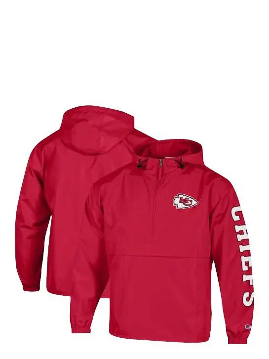 Champion Kansas City Chiefs Packable Hooded Windbreaker Half-zip Jacket - Red