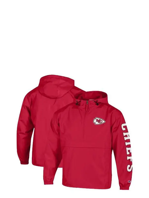Champion Kansas City Chiefs Packable Hooded Windbreaker Half-zip Jacket - Red