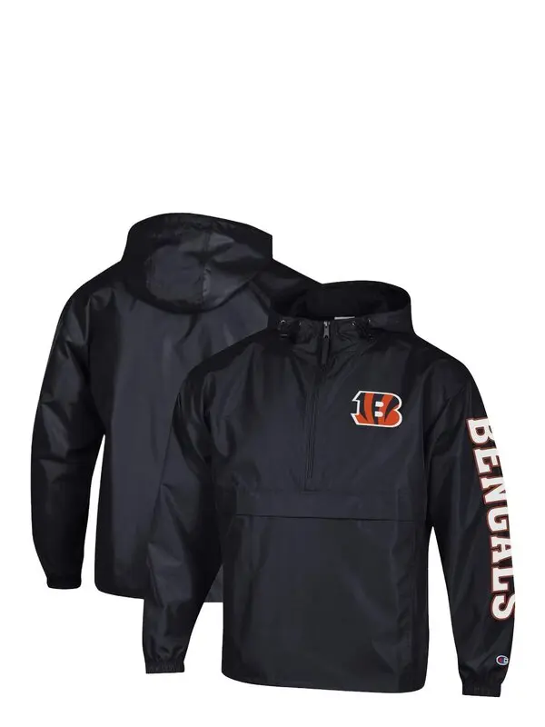 Champion Cincinnati Bengals Packable Hooded Windbreaker Half-zip Jacket - Black