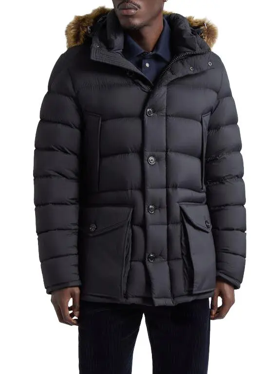 Moncler Clunye Water Resistant Faux Fur Trim Down Parka - Black