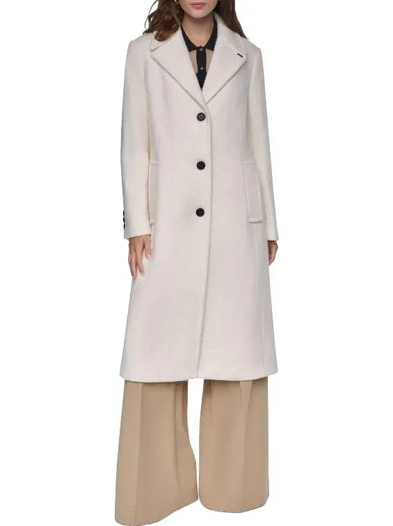 Dkny Single Breasted Bouclé Wool Blend Coat - Pearl