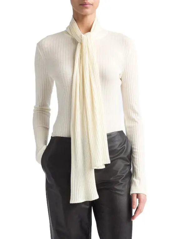 TOTEME Ribbed Tie Neck Blouse - Ecru