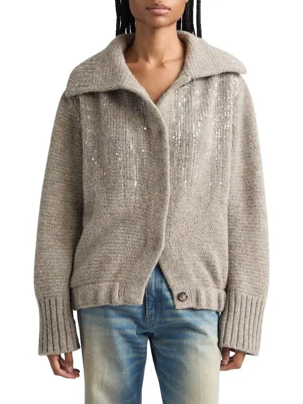 HAIKURE Sadie Sequin Wool Bomber Jacket - Hazelnut