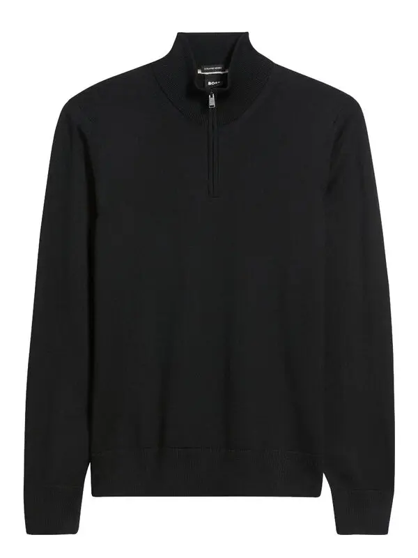 BOSS Ebenji Wool Quarter Zip Sweater - Black