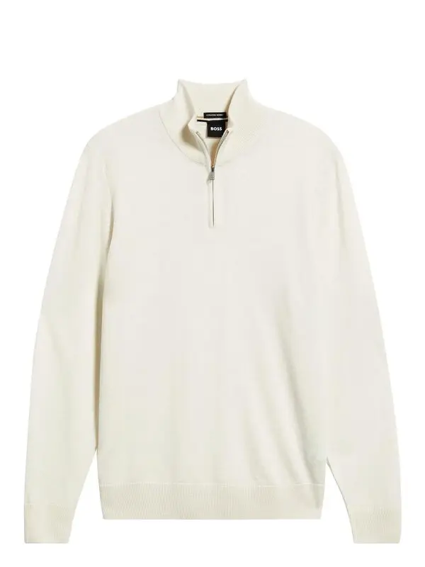 BOSS Ebenji Wool Quarter Zip Sweater - Open White