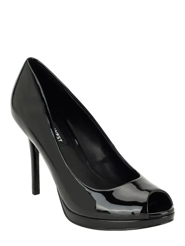 Nine West Tyrah Faux Leather Peep Toe Pump - Black