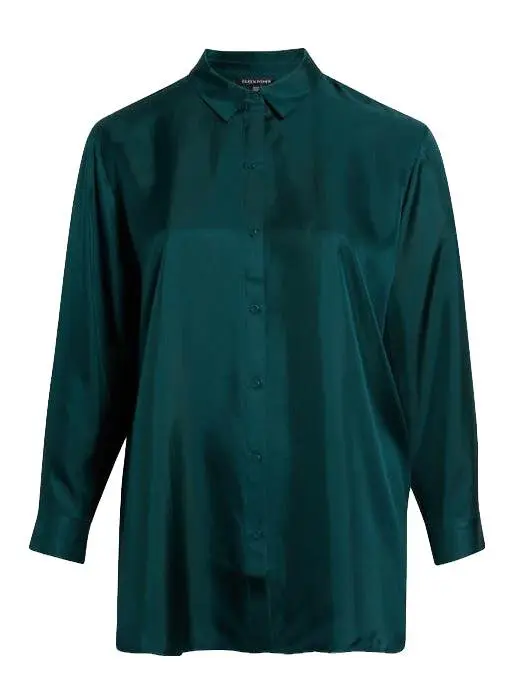 Eileen Fisher Silk Classic Collar Shirt - Kelp