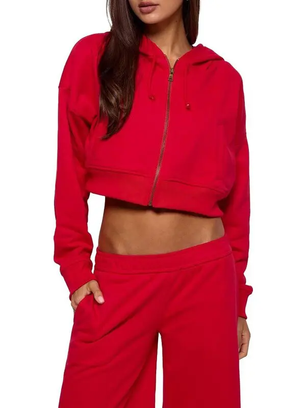 EDIKTED Byrdi Crop Zip-up Hoodie - Red