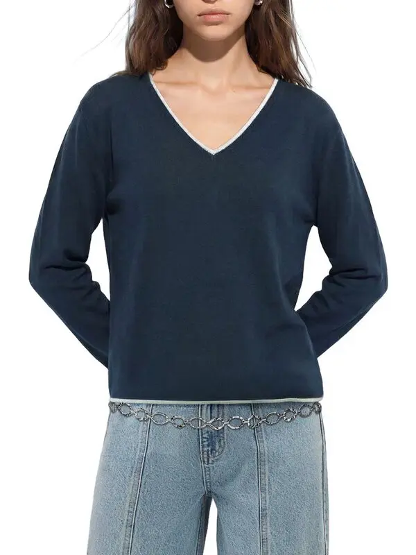 Mango V-neck Sweater - Navy