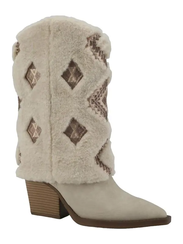 Vintage Havana Big Bear Faux Fur Western Boot - Ivory