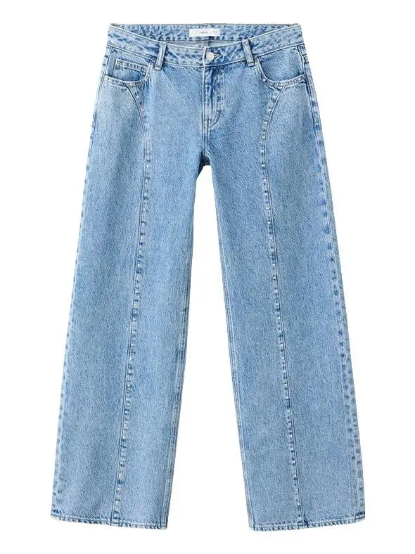 Mango Studded Seam Wide Leg Jeans - Medium Blue