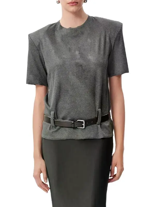 CONCEPTO Coal Padded-shoulder Belted T-shirt - Grey