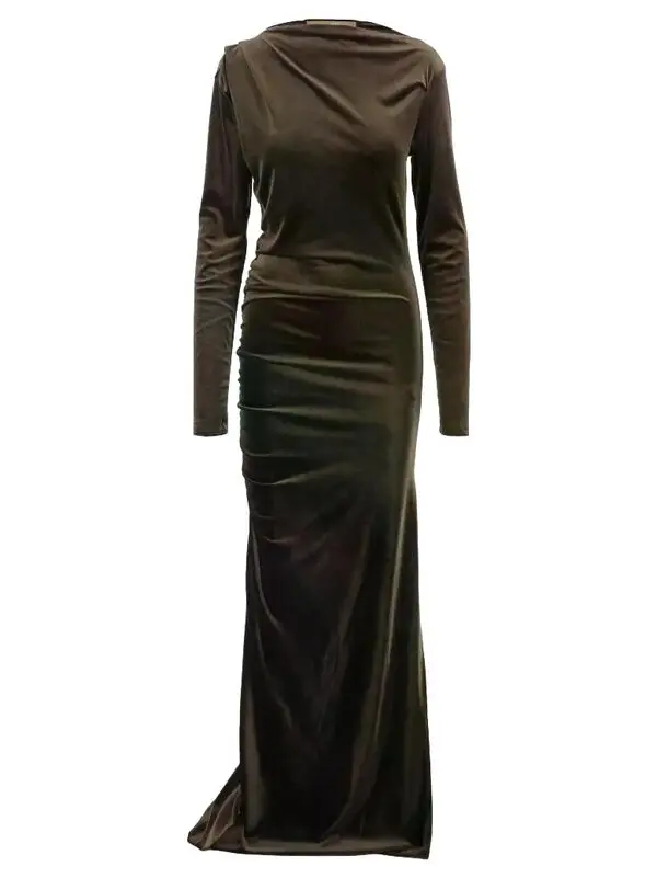 DON'T @ ME Ruched Long-sleeve Maxi Dress - Brown