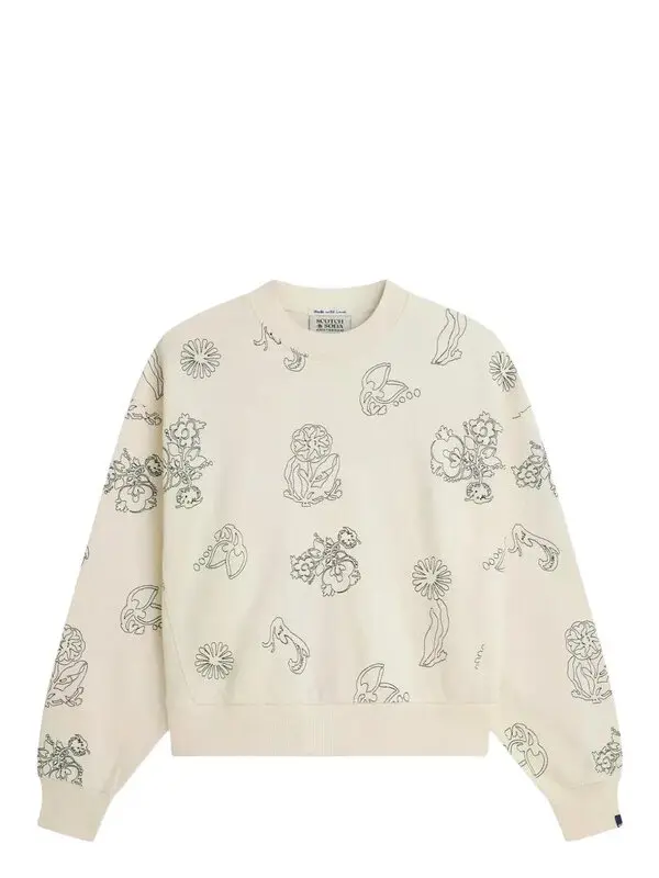 Scotch & Soda Embroidered Floral-print Sweatshirt - Neutrals