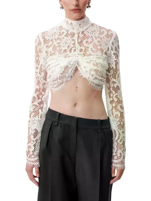 CONCEPTO Mist Lace Long-sleeved Cropped Blouse - White