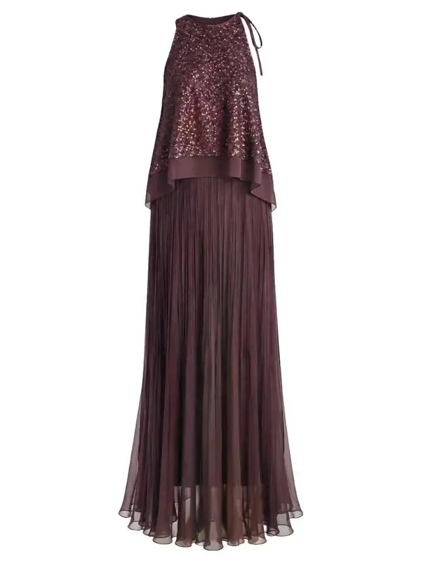 IRINA SCHROTTER Libra Sequin-embellished Pleated Maxi Dress - Brown